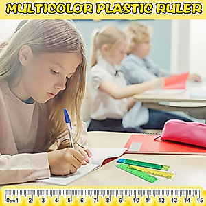 Harloon 480 Pack Clear Color Plastic Ruler Bulk for Classroom Kids Student Back to School Office Supplies Straight Rulers with Centimeters Inches 8 Colors Transparent Flexible Ruler (6 Inch)