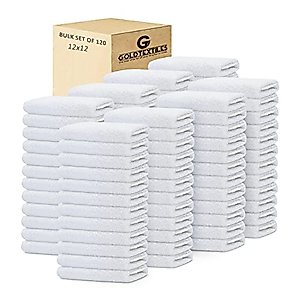 GOLD TEXTILES Pack of 120 Washcloth Kitchen Towels Cotton Blend (12x12 Inches) Commercial Grade, Machine Washable Cleaning Rags (120, White)…