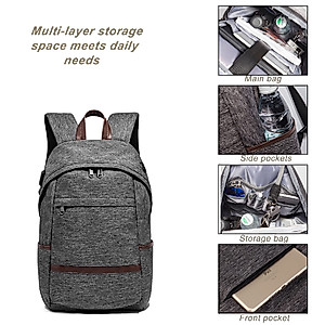 Seekvigor Laptop Backpack for Men Woman,Casual College Backpack with USB Charging Port, 20L Waterproof Travel Backpack for 14 Inch Laptop,Grey