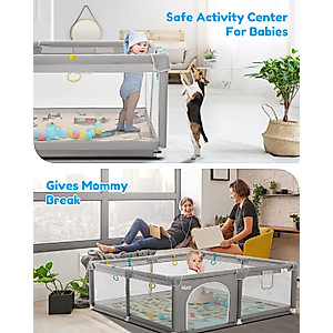HEAO XXL 79x59 Baby Playpen with Playmat & stroage Bag Kids Large Playard with 30PCS Pit Balls Indoor & Outdoor Kids Activity Center Infant Safety Gates Light Grey