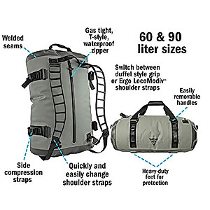 Seattle Sports LocoDry DownUnder ZipDuff - 90L Heavy Duty Waterproof Duffel Bag Backpack, Gray/Dark Gray