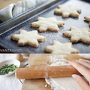 Rolling Pin 15-3/4 Inch by 1-3/8 Inch VANZAVANZU Eco-friendly Natural Beech Wood Dough Roller Classic Wooden Rolling Pins for Baking Pasta Fondant Cookies Pizza Ravioli Dumpling Pie Pastry