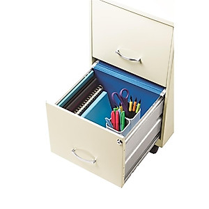 Space Solutions 2 Drawer Metal Mobile File Cabinet with Lock, Letter Size, White, Fully Assembled