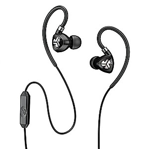 JLab Audio Fit2 Sport Earbuds, Sweatproof, Water Resistant with in-Wire Customizable Earhooks, Guaranteed Fit, Guaranteed for Life - Black