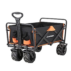 EchoSmile Heavy Duty 350 Lbs Capacity Collapsible Wagon, Outdoor Folding Camping Grocery Portable Utility Cart, Adjustable Rolling Carts, All Terrain Sports Beach Wagon with Big Wheels