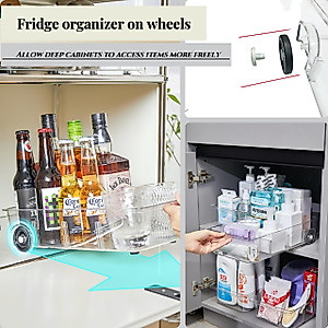 LXLXXL Fridge Organizer on Wheels, 2 Pack Roll Out Refrigerator Drawer Organizer and Storage Clear Design with Dividers, Upgrade Thick Plastic Pantry Storage Bins, Kitchen Organization