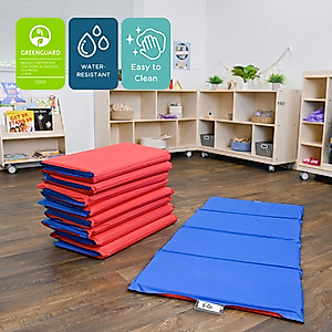 Children’s Factory 1 Inch Thick Rest Mats for Preschool, 4-Section Nap Mats for Daycare, Nursery, Classroom, Red-Blue, 10 Pack