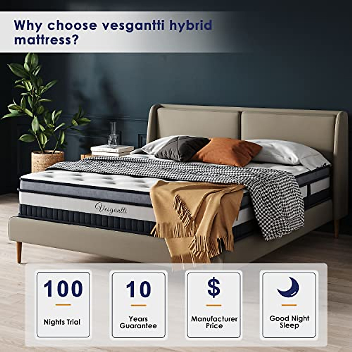 Vesgantti Twin XL Mattress 10 Inch Innerspring Multilayer Hybrid XL Twin Mattress - Ergonomic Design with Memory Foam and Pocket Spring Mattress Twin XL Size - Box Top Series Medium Firm Feel