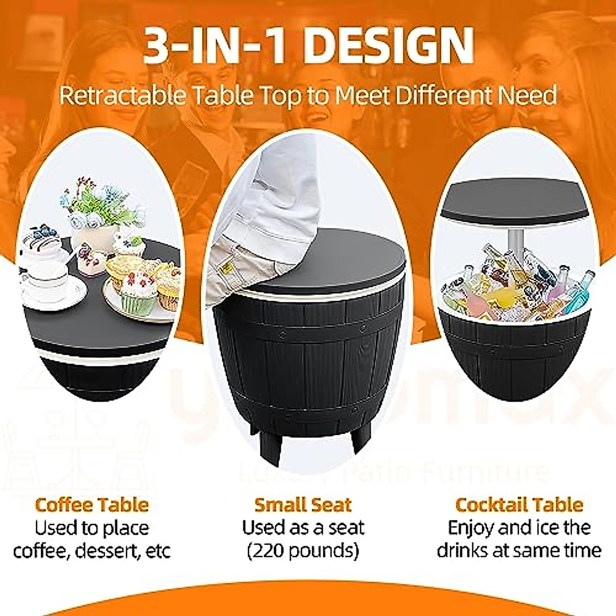 yoyomax Outdoor Cool, 10 Gallon Beer and Wine Furniture & Hot Tub Side Table, Beverage Cooler, Cocktail Bar for Patio, Pool, Party, Poolside, 10 Gallons, Black