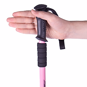 Trekking Pole & Walking Staff | Strong, Lightweight Aluminum | Extends up to 53" Collapses Down to 23" | All-Terrain: Interchangeable Carbonite Ice Pick Tip, Rubber Asphalt Tip, and Snow Cap (Pink)