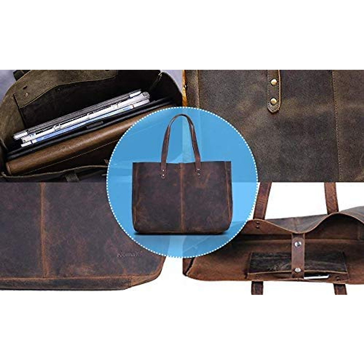 KomalC Leather Shoulder Bag Tote for Women Purse Satchel Travel Bag shopping Carry Messenger Multipurpose Handbag (18.5 INCH, Buffalo Distressed Tan)