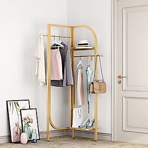 DOORXIFO Corner Gold Metal Clothing Racks,Heavy Duty Freestanding Clothes Racks Coat Rack for Hallway Entryway,Design Unique Garment racks Display Racks for Hanging Clothes