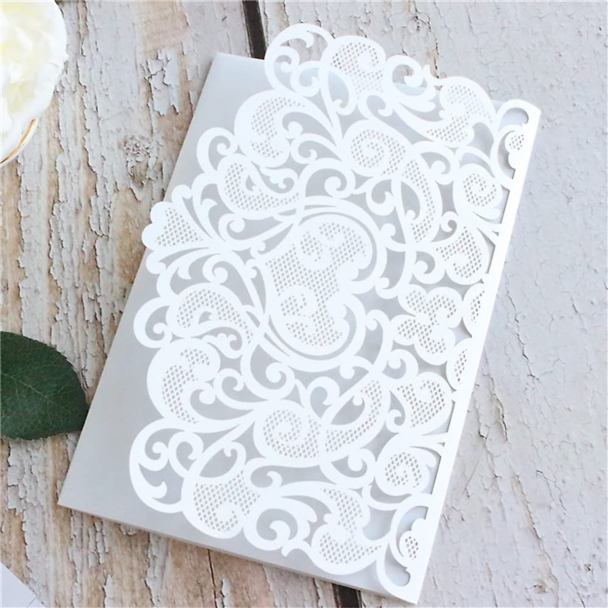 NC 10sets 3D Pop Up Bride And Groom White Wedding Invitation Card Laser Cut Pocket Floral Engagement Invitations with Envelope & Inner Paper (White), 18x12.5CM