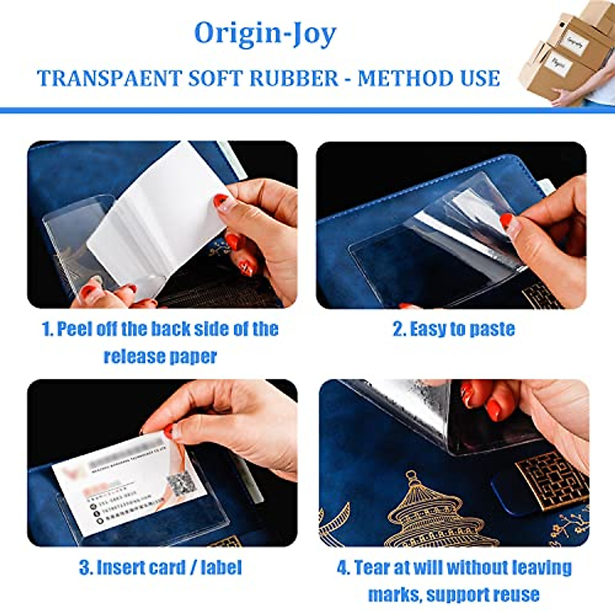 Origin-Joy 50 PCS Self-Adhesive Index Label Pockets, Clear Plastic Peel & Stick Card Holders with Top Open for Loading (2.5 x 1.5 inch)