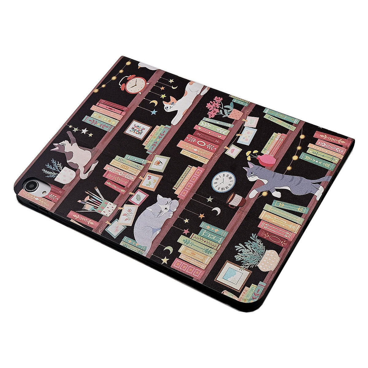 Case for iPad Air 11 Inch M2(2024), iPad Air 6th/5th/4th Gen (2024/2022/2020) 10.9 inch, Slim PU Leather Multi-Angle Smart Shell Stand Cover with Auto Wake/Sleep, Cat on Bookshelf