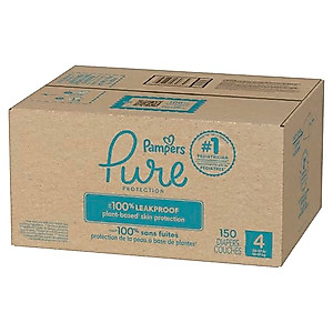 Pampers Baby Diapers - Pure Protection - Size 4, 150 Count, for up to 100% Leakproof, Premium Plant-based Skin Protection