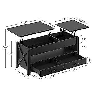 Seventable Coffee Table, 47.2" Lift Top Coffee Table with 2 Storage Drawers and Hidden Compartment, X Wood Farmhouse Support, Retro Center Table with Wooden Lift Tabletop, for Living Room,Black
