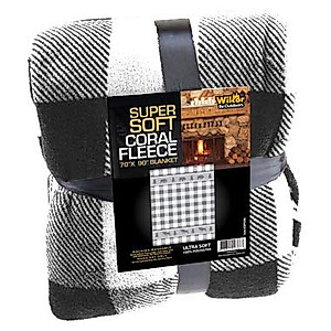 Adirondack Lodge White Plaid with Bears Soft Coral Fleece Throw Blanket 70 x 90