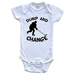 Dump and Change Funny Hockey One Piece Baby Bodysuit, 3-6 Months White