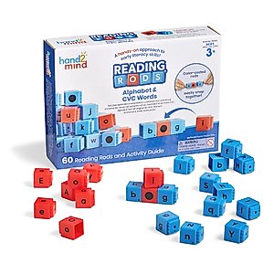 hand2mind Reading Rods Alphabet & CVC Words, Word Building Activities, Letter Blocks, CVC Words for Kindergarten, Spelling Toys, Reading Tools for Kids, Science of Reading Manipulatives