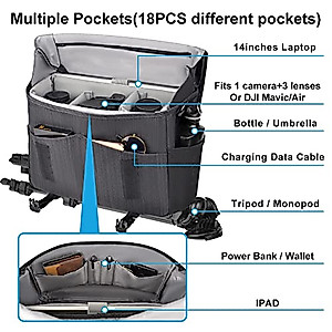 CADeN Camera Bag Case Shoulder Messenger Photography Bag with Laptop Compartment 14", Tripod Holder, Compatible for Nikon, Canon, Sony, DSLR SLR Mirrorless Cameras Waterproof Black