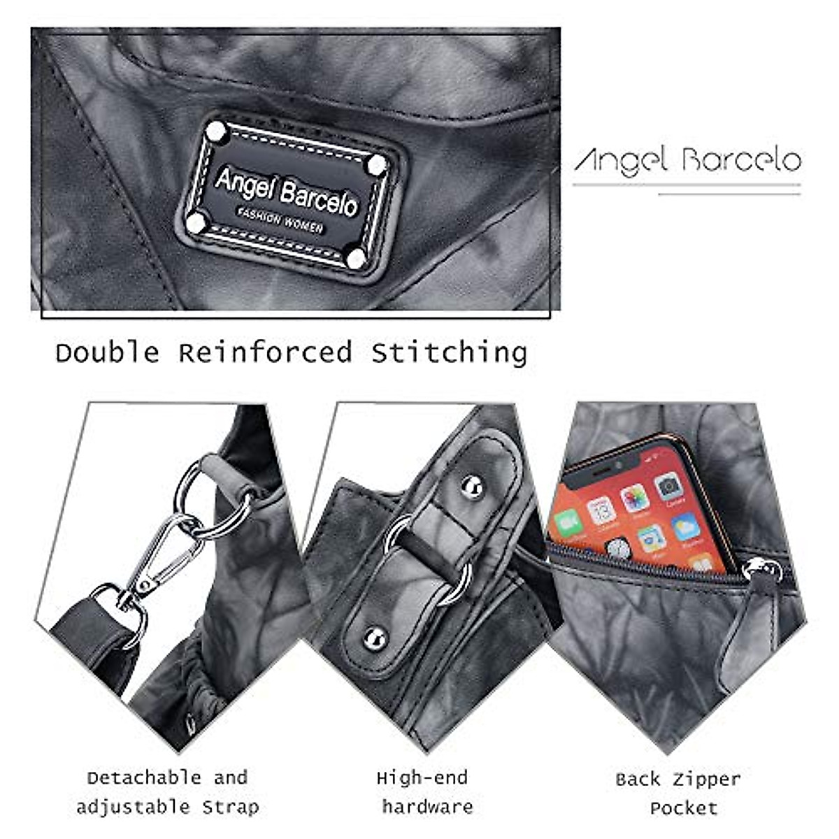 Angel Barcelo Purses and Handbags Women Fashion Tote Bag Shoulder Handbags Top Handle Satchel Hobo Purses Black Grey