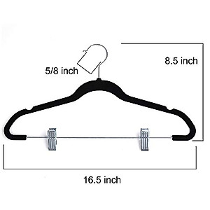 Tosnail 24 Pack Velvet Hangers Skirt Hangers Pants Clothes Hangers with Clips and Swivel Hook - Black