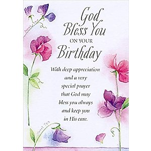 Designer Greetings Bless You and Keep You in His Care Red and Purple Flowers Religious Birthday Card