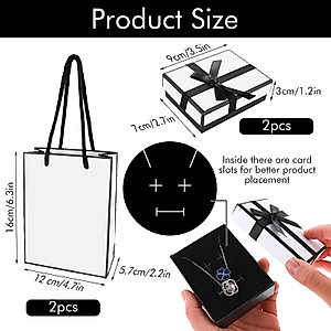 Tucnoeu 2Pcs White Small Gift Box and 2Pcs Small Gift Bag with Black Ribbons,Jewellery Gift Box for Bracelets, Earrings, Rings, Bangles, Jewelry(3.5x2.7x1.2in)