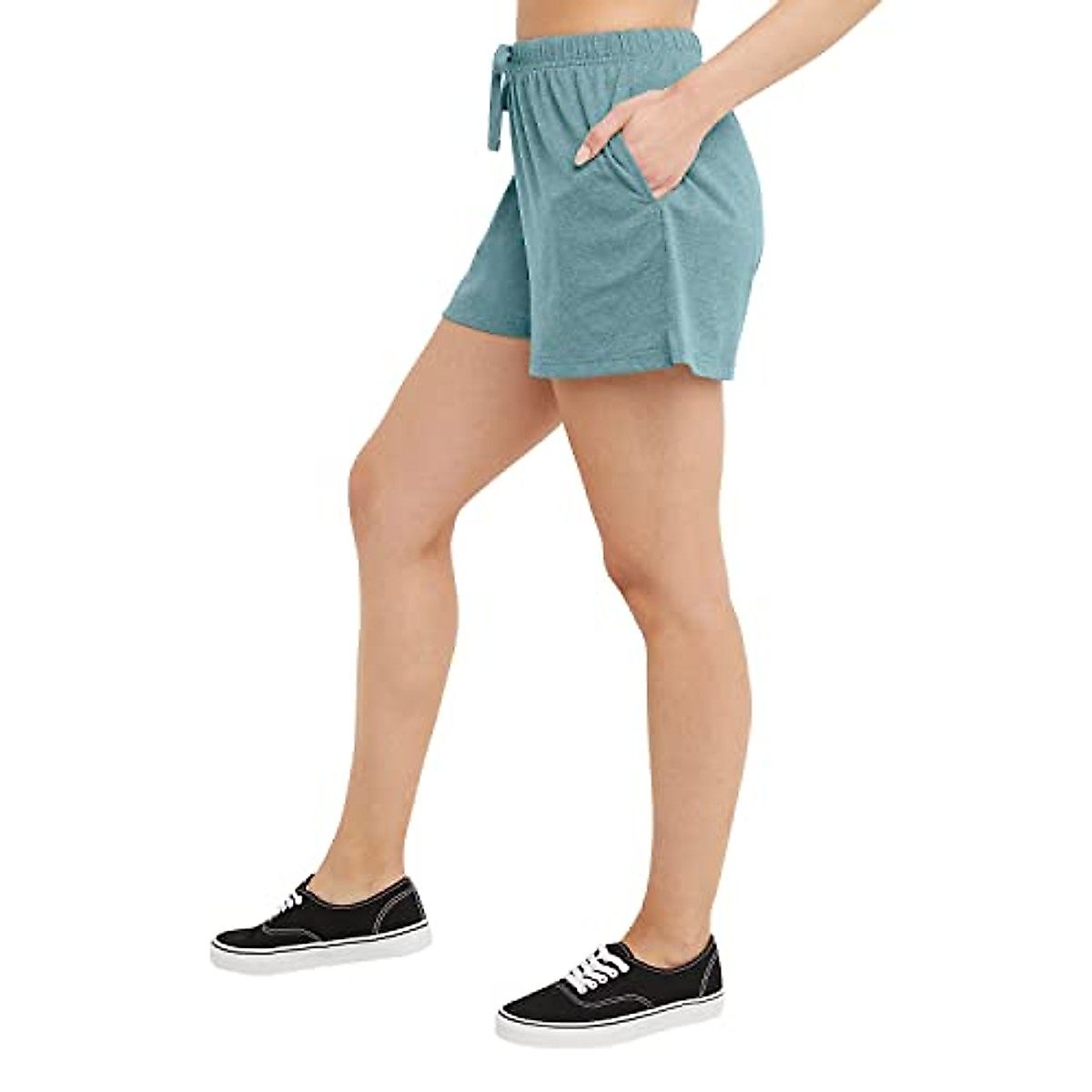 Hanes Women's Originals Tri-Blend Pockets, Lightweight Jersey Shorts, 2.5", Cactus PE Heather, Medium