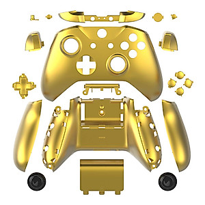 WPS Chrome color Case Housing Full Shell Set Faceplates + ABXY Buttons + RB LB Bumpers + Right/Left Rails for Xbox One S Slim (3.5 mm Headphone Jack) Controllers (Chrome Gold) for 1807 version