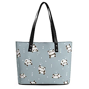 Womens Handbag Panda Patterns Leather Tote Bag Top Handle Satchel Bags For Lady