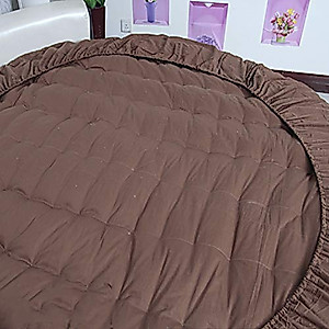 Thick Solid Color Quilted Mattress Topper Double Futon Comfortable Bed Roll for Home,100% Cotton Round Mattress Cover Brown Diameter240cm(94inch)
