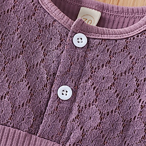 GRNSHTS Newborn Baby Girl Clothes Infant Baby Ruffle Long Sleeve Romper+Floral Flare Pants Bell Bottoms Outfit(Purple,0-3 Months)