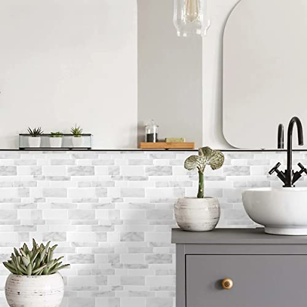 WalDecoo Marble Peel and Stick Backsplash for Kitchen, Thicker Design Self Adhesive Wall Tiles Stick on Backsplash, Marble Look Decorative Tiles (10 Tiles, 12”× 12”)