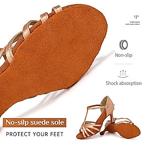 JUODVMP Women Latin Dance Shoes Pink Satin Ballroom Performance Salsa Tango Practice Dance Shoes 3inch High Heel Model WX217,8.5 US
