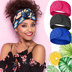 8 Pieces African Headband Elastic Boho Print Headband Sports Hairband Twisted Wide Knotted Headwrap for Black Women (Elegant Style)