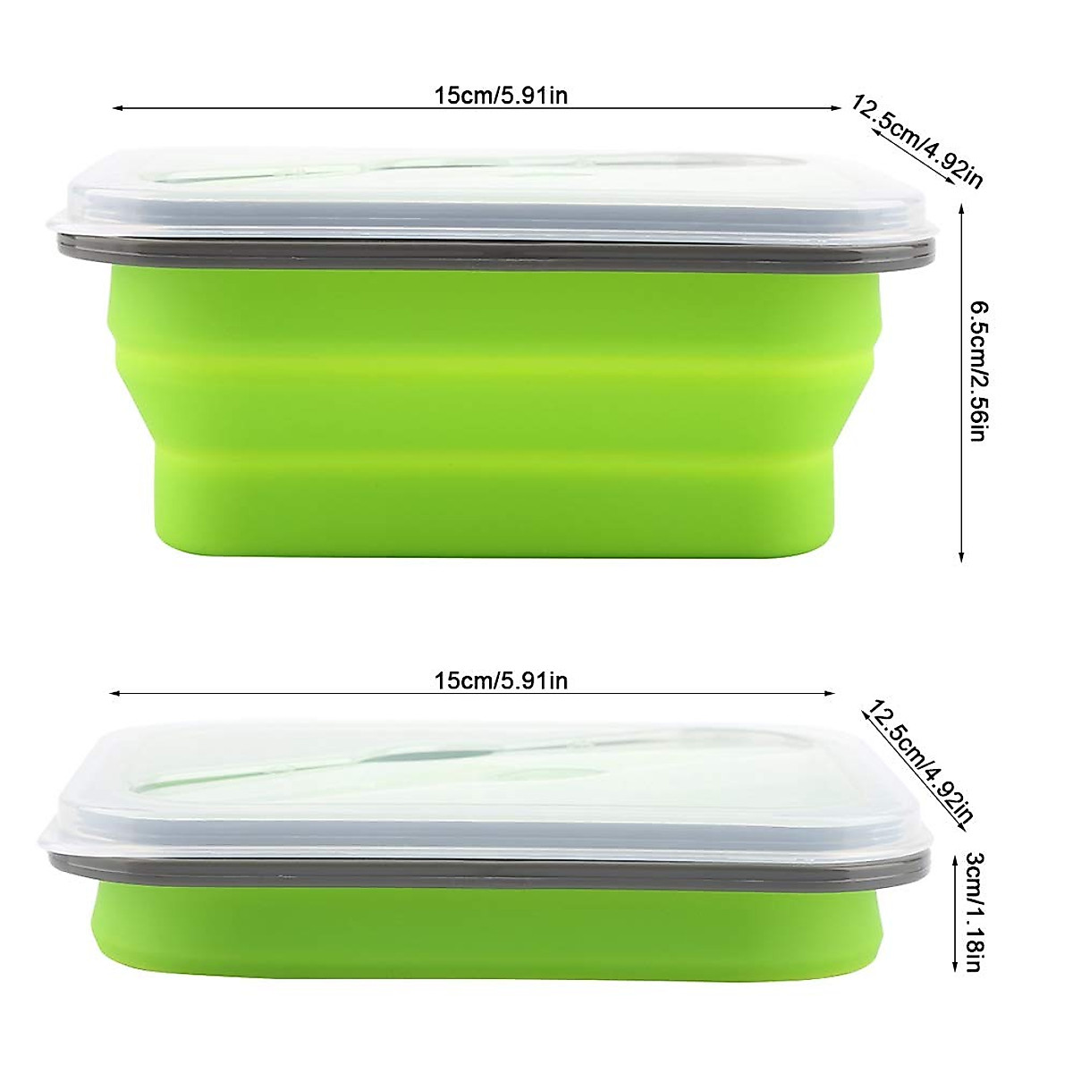 Aramox Lunch Box, 600ml Silicone Collapsible Portable Lunch Box Bowl Folding Food Storage Container Microwave Box (Green)