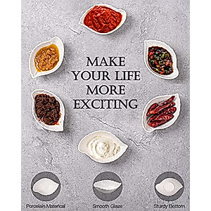 Dizada 6 Pack Ceramic Dip Bowls Leaf Shape,White Porcelain Dipping Soy Sauce Dish Condiments Small bowls Perfect for BBQ sauce,Tomato Sauce,honey mustard and soy sauce (B)