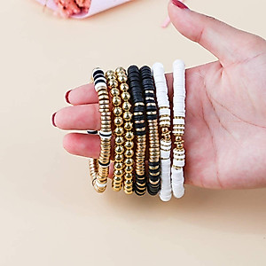 Colorful Surfer Stretch , Letter Vinyl Beads Bracelet Set, Handmade Elastic Rope Heishi, Summer Beach Bracelet for Women