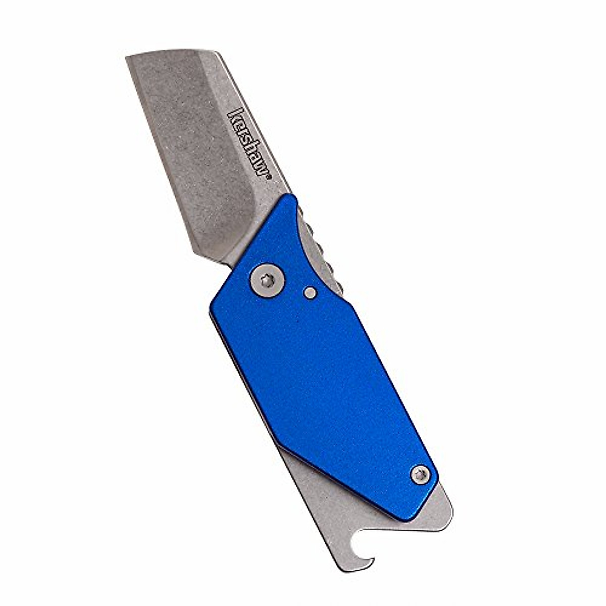 Kershaw Pub, Blue Multifunction Pocket Knife (4036BLUX) with 1.6 Inch 8Cr13MoV Stonewash Blade and Black Handle, Includes a Screwdriver Tip, Pry Bar, Key Chain Attachment and Bottle Opener