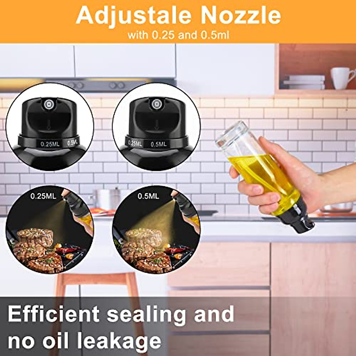 200ml Glass Olive Oil Sprayer for Cooking - Oil Dispenser Bottle Spray Mister - Refillable Food Grade Oil Vinegar Spritzer Sprayer Bottles for Kitchen, Air Fryer, Salad, Baking, Grilling, Frying