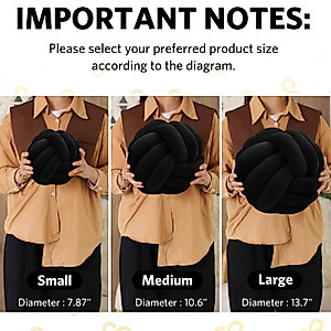 Sioloc Soft Knot Ball Pillows,Round Throw Pillow Cushion Home Decoration Plush Pillow,Throw Knotted Pillow Handmade Round Plush Pillow（10.6inches,Black）
