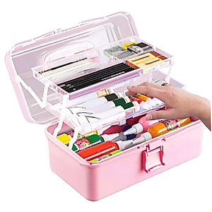 XJKLBYQ Art & Craft,Sewing Box for Sewing Supplies,Carrying Case Sewing Box Organizer Plastic Tool Box with Handle Art Supply Box Art Bin 3-Layer Stackable Art Box Medicine Box