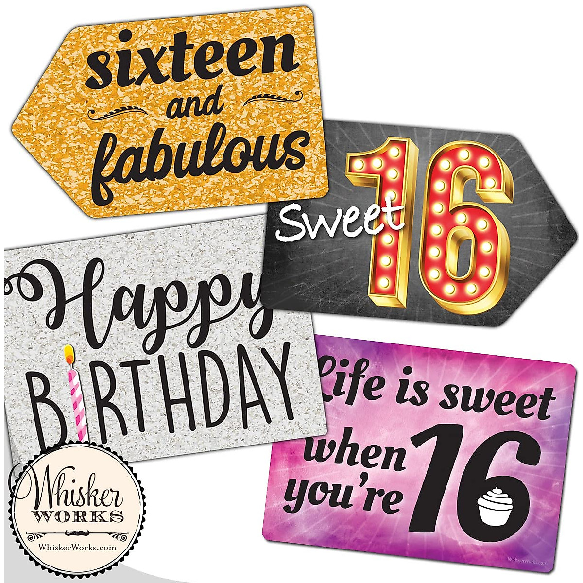 Vibrant Plastic Photo Booth Prop Signs - Sweet Sixteen Mix - Set of 2 Colorful Signs for a Sweet 16th Birthday Party