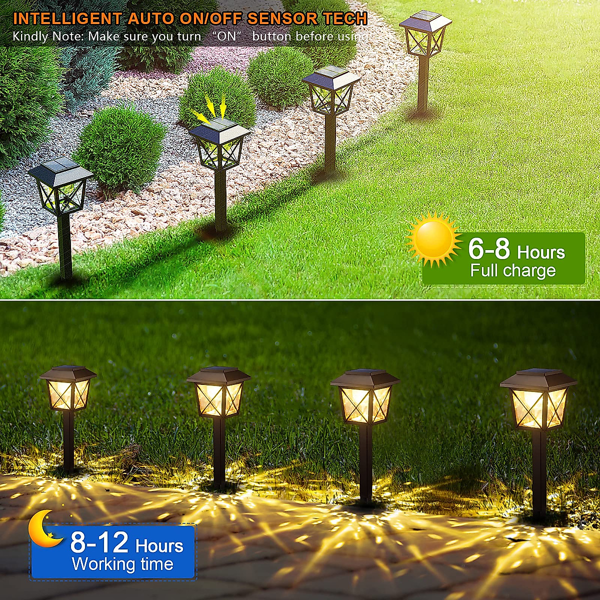 RECHOO Solar Pathway Lights Outdoor 6 Pack, Solar Lights Outdoor Garden Lights with 2 Lighting Mode Waterproof Solar Outdoor Lights Solar Powered Landscape Lighting Pathway Patio Yard Garden Decor