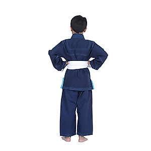 Vector Sports Kids Brazilian Jiu Jitsu BJJ Gi with Free White Belt 100% Cotton Pearl Weave Kimono Ultra Lightweight Preshrunk Fabric (Navy, K2)