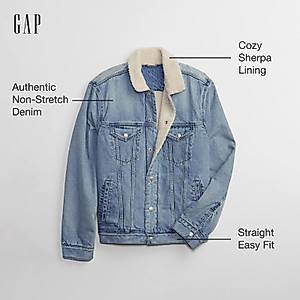 GAP mens Icon Sherpa Denim Jacket, Rinsed, Large US