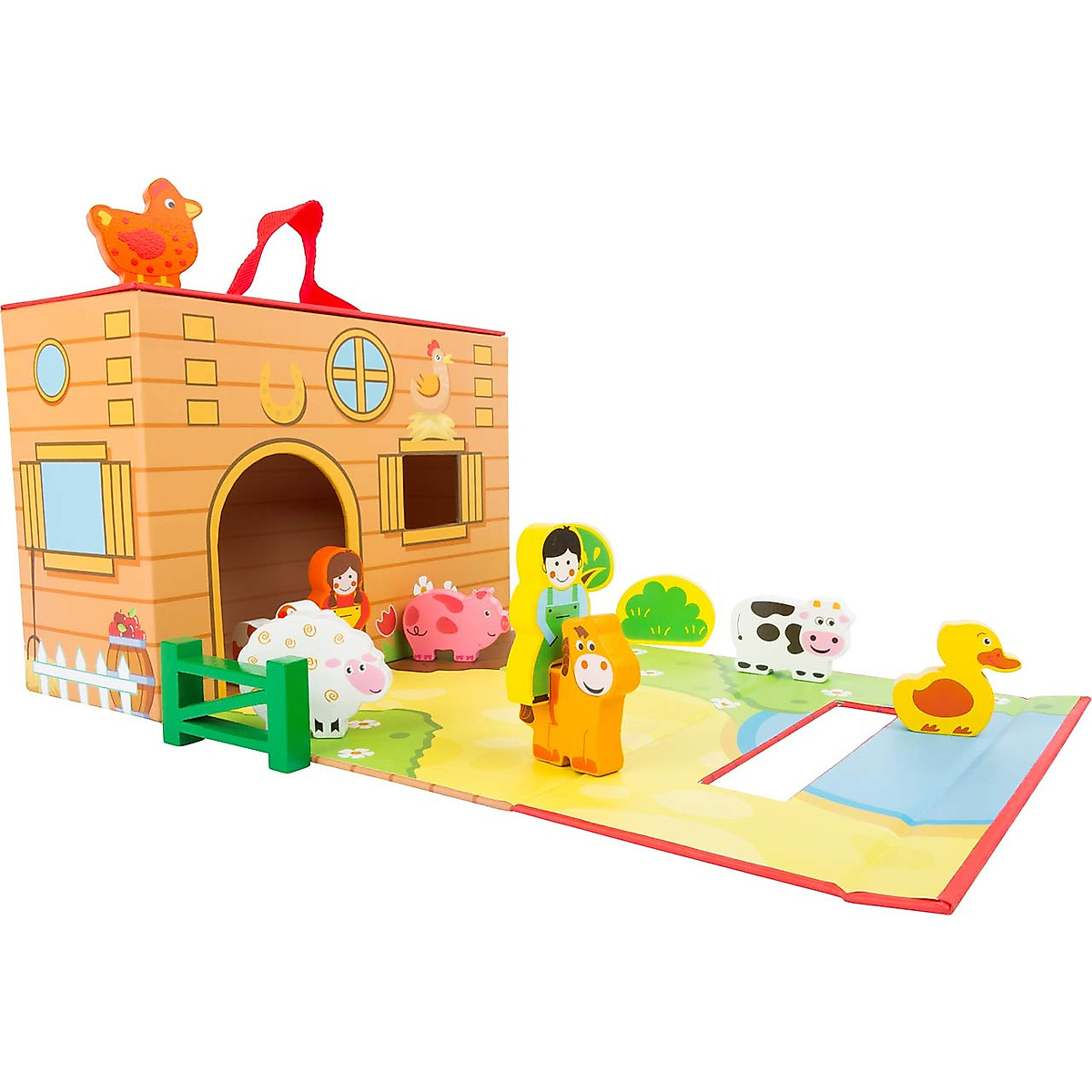 Small Foot Wooden Toys Farm Themed playworld in a Carrying case Designed for Children 3+, Multi (11111)