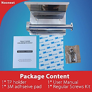 Toilet Paper Holder with Shelf Wall Mounted, Adhesive Toilet Paper Roll Holder, Stainless Steel Tissue Roll Dispenser Storage, Adhesive No Drilling Or Drilling with Screws (Polished Chrome)